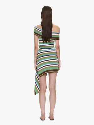 Christopher Esber Off-shoulder Stripe Knit Extension Drape Mini Dress