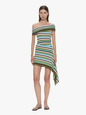 Christopher Esber Off-shoulder Stripe Knit Extension Drape Mini Dress