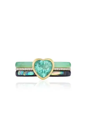 EMILY P. WHEELER 18k Yellow Gold Emerald Heart Stacked Ring - Green