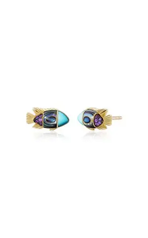EMILY P. WHEELER 18k Yellow Gold Fish Stud Earrings - Blue