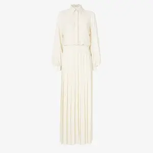 Fendi Ivory Silk Crêpe Shirt Dress With Pleated Skirt - White