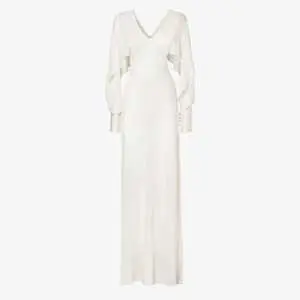 Fendi Ivory Silk Yarn Long Dress With Cape Sleeves