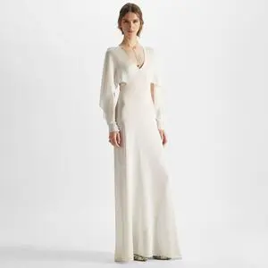 Fendi Ivory Silk Yarn Long Dress With Cape Sleeves