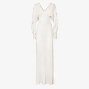 Fendi Silk Maxi Dress With Cape Sleeves And V-neck - White