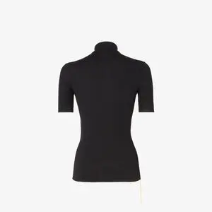 Fendi Ribbed Wool Polo Shirt With Embroidered Logo And Contrast Stitching