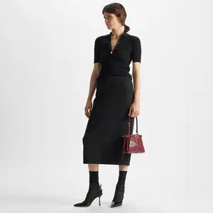 Fendi Ribbed Wool Polo Shirt With Embroidered Logo And Contrast Stitching