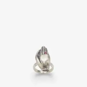 Fendi Mano" Ring With Ruby - Silver