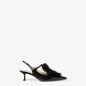 Fendi Noir Slingback "femmes Fatales" In Calfskin With Fox Fur