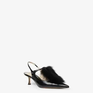 Fendi Noir Slingback "femmes Fatales" In Calfskin With Fox Fur