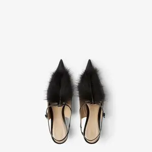 Fendi Noir Slingback "femmes Fatales" In Calfskin With Fox Fur