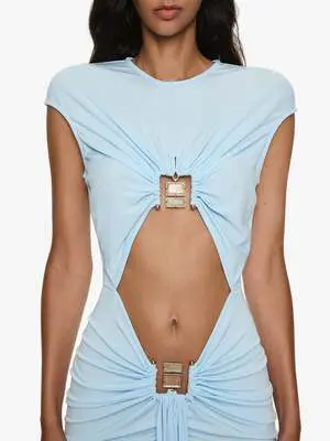 Christopher Esber Bezel Quartz Disconnect Short Sleeve Mini Dress - Lago Blue
