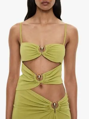 Christopher Esber Orbit Ruched Disconnect Cascade Dress - Dypsis Green