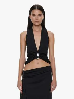 Christopher Esber Crystal Pendant Halter Tank - Black