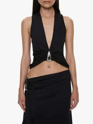 Christopher Esber Crystal Pendant Halter Tank - Black