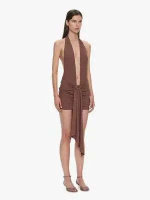Christopher Esber Pierced Orbit Halter Drape Mini Dress