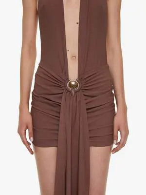 Christopher Esber Pierced Orbit Halter Drape Mini Dress - Husk Brown