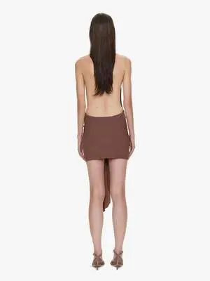 Christopher Esber Pierced Orbit Halter Drape Mini Dress - Husk Brown