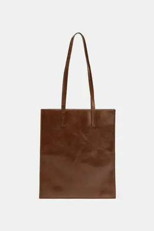 Zara Leather Shoulder Tote Bag - Chocolate