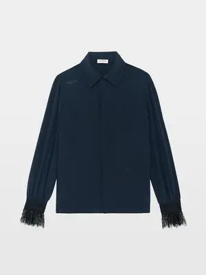 Zadig&Voltaire Thely Silk Shirt With Lace Cuffs - Encre