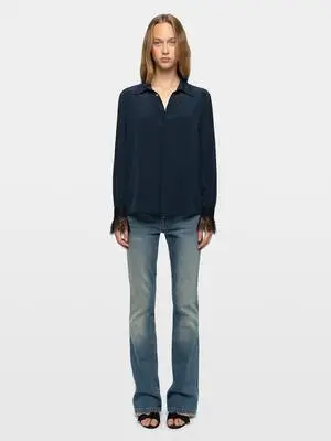 Zadig&Voltaire Thely Silk Shirt With Lace Cuffs - Encre