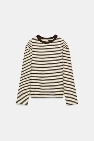 Zara Striped Long Sleeve T-shirt - Beige