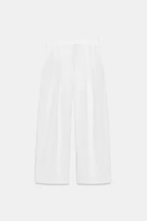 Zara Linen Pleated Pants - White