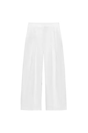 Zara Linen Pleated High-waist Trousers - White