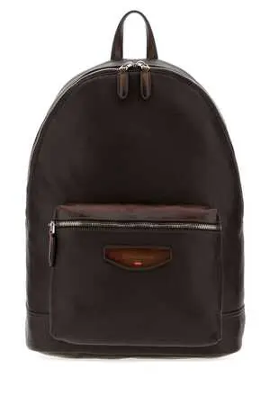 Santoni Dark Leather Backpack With Silver Tone Finishing - Brown
