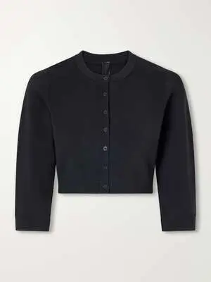 SKIMS Refined Knit Cropped Ribbed Stretch-jersey Cardigan Obsidian - Black