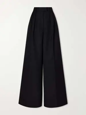 ANINE BING Lou Pleated Woven Wide-leg Pants - Black