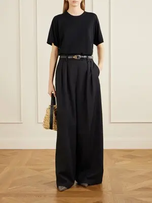 ANINE BING Lou Pleated Woven Wide-leg Pants