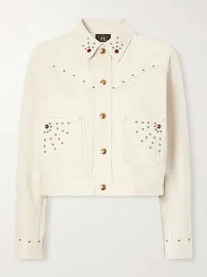Ralph Lauren Ida Cropped Embellished Denim Jacket - Off-white