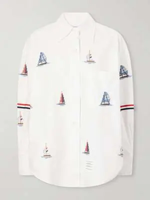 Thom Browne Embroidered Cotton Shirt - White