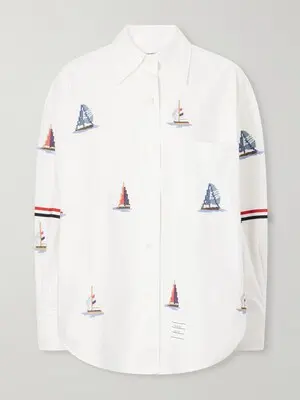 Thom Browne Embroidered Sailboat Cotton Shirt