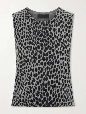 NILI LOTAN Nessa Leopard-jacquard Cashmere Tank - Light Gray
