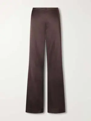 Staud Stroll Silk-dupioni Wide-leg Pants - Brown