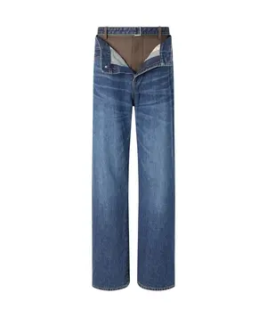 Sacai Wide-leg Denim And Wool-flannel Pants - Mid Denim
