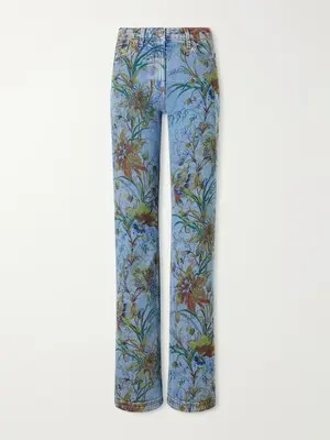 Etro Floral Print Straight Leg Jeans - Blue