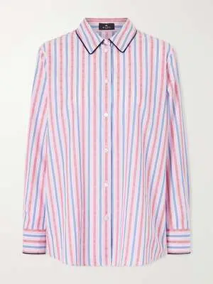 Etro Striped Floral-jacquard Cotton-poplin Shirt - Red