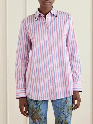 Etro Striped Floral-jacquard Cotton-poplin Shirt