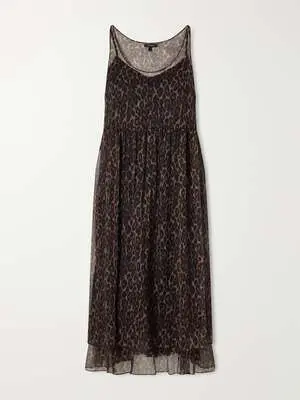 R13 Gathered Tiered Animal-print Silk-chiffon Midi Dress - Brown