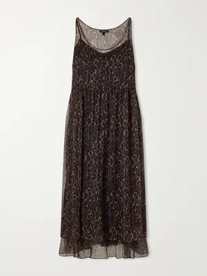 R13 Gathered Tiered Animal-print Silk-chiffon Midi Dress - Brown