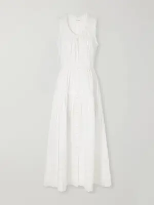 DÔEN Hortense Embroidered Organic Cotton Midi Dress - White