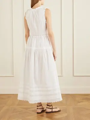 DÔEN Hortense Embroidered Organic Cotton Midi Dress - White