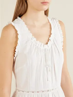 DÔEN Hortense Embroidered Organic Cotton Midi Dress - White
