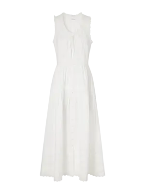DÔEN DÔEN Hortense Embroidered Organic Cotton Midi Dress White