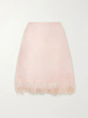 Staud Lark Silk Midi Skirt With Frayed Hem - Pink