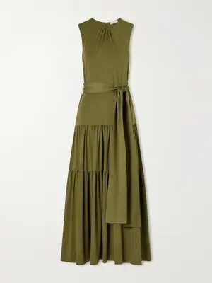 Altuzarra Liza Belted Tiered Jersey Maxi Dress - Green
