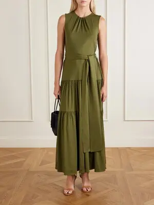 Altuzarra Liza Belted Tiered Jersey Maxi Dress - Green