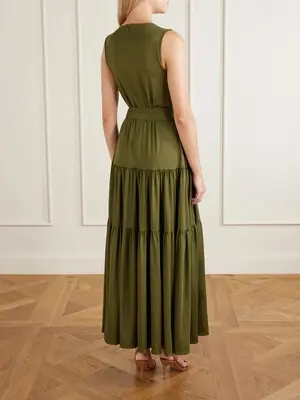 Altuzarra Liza Belted Tiered Jersey Maxi Dress - Green
